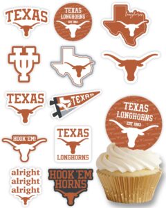 texas longhorns cupcake toppers (24 pcs) university of texas longhorns party supplies for ut austin football, birthday gift, graduation party decorations (texas longhorns)