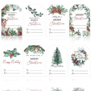 anydesign 500 pcs christmas paper gift tag stickers 8 styles watercolor plants labels decals self adhesive xmas winter name tags for gift box bag package party decor, 2 x 3 inch