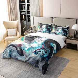 Erosebridal 100% Natural Cotton Black Marble Bedding Set King Psychedelic Bedding Black Blue Teal Marble Texture Abstract Soft Breathable Duvet Cover Set for Boys Girls