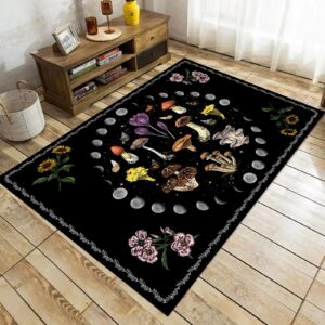 osimiccp mushroom rug - large 5x7 moon rug for bedroom or living room, modern moon phase design - decorate with this bohemian non-slip soft carpet area rug