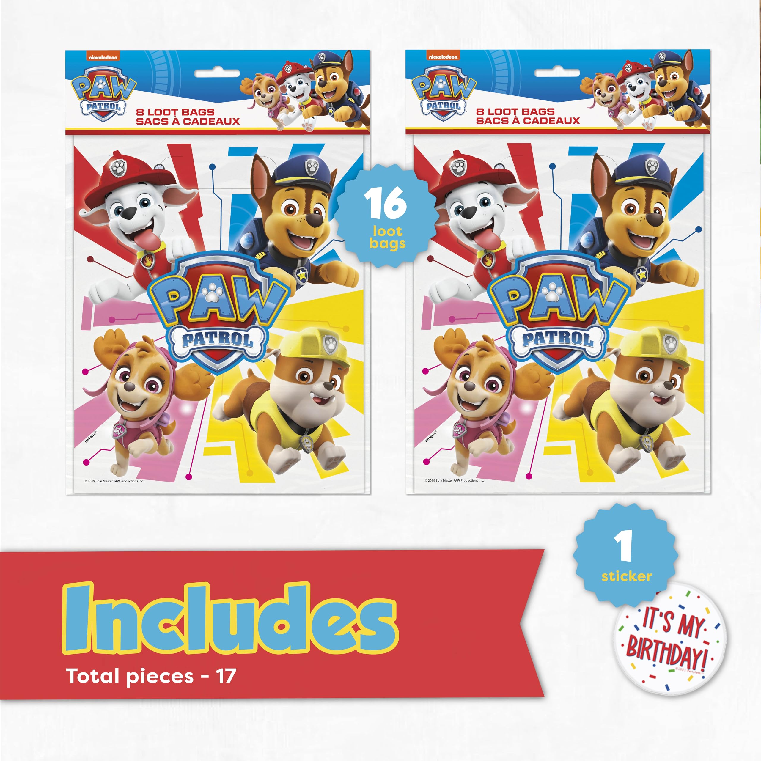 Unique Paw Patrol Party Supplies | Paw Patrol Party Favors Goodie Bags | Pack of 16 & Sticker