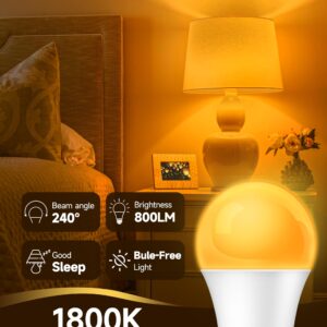 UNILAMP Sleep aid Light Bulb, 9W Amber Warm Light Bulbs 1800K, Blue Light Blocking Dim Light Bulbs 60W Equivalent, Mood Soothing Light, E26 for Bedroom and Baby Nursery Light, 2 Pack