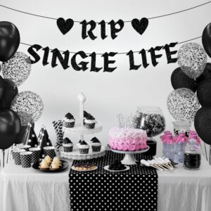 Pre-Strung RIP Single Life Banner - NO DIY - Black Glitter Bachelorette Bridal Party Banner - Pre-Strung Garland on 8 ft Strand - Black Till Death Do Us Party / Bride or Die Theme Bachelorette Party