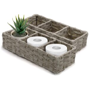 brookstone, [2 pack set] wicker storage basket, boho organization and storage container, decorative shelf bin, over the toilet paper reserve, suitable for any home décor style