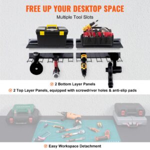 VEVOR Power Tool Organizer, 4 Slot, 2 Layers, 2 Pack Cordless Drill Holder Wall Mount, Battery Charging Station Storage Rack, Multi-Function Garage Organization, Heavy Duty Metal Shelf for Screwdriver