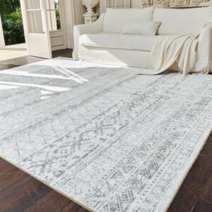 area rugs for living room - 8x10 machine washable boho moroccan rug distressed neutral carpet non slip soft indoor rug for bedroom dining room playroom office