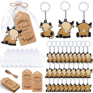 kigeli 36 sets highland cow party favors baby shower keychains with organza bags thank you tags cow exchange gifts for gender reveal classroom rewards cow party supplies(assorted style)