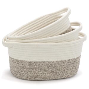 brookstone, 3 cotton rope storage baskets, woven bin with handles, baby nursery organizer, suitable for any décor style