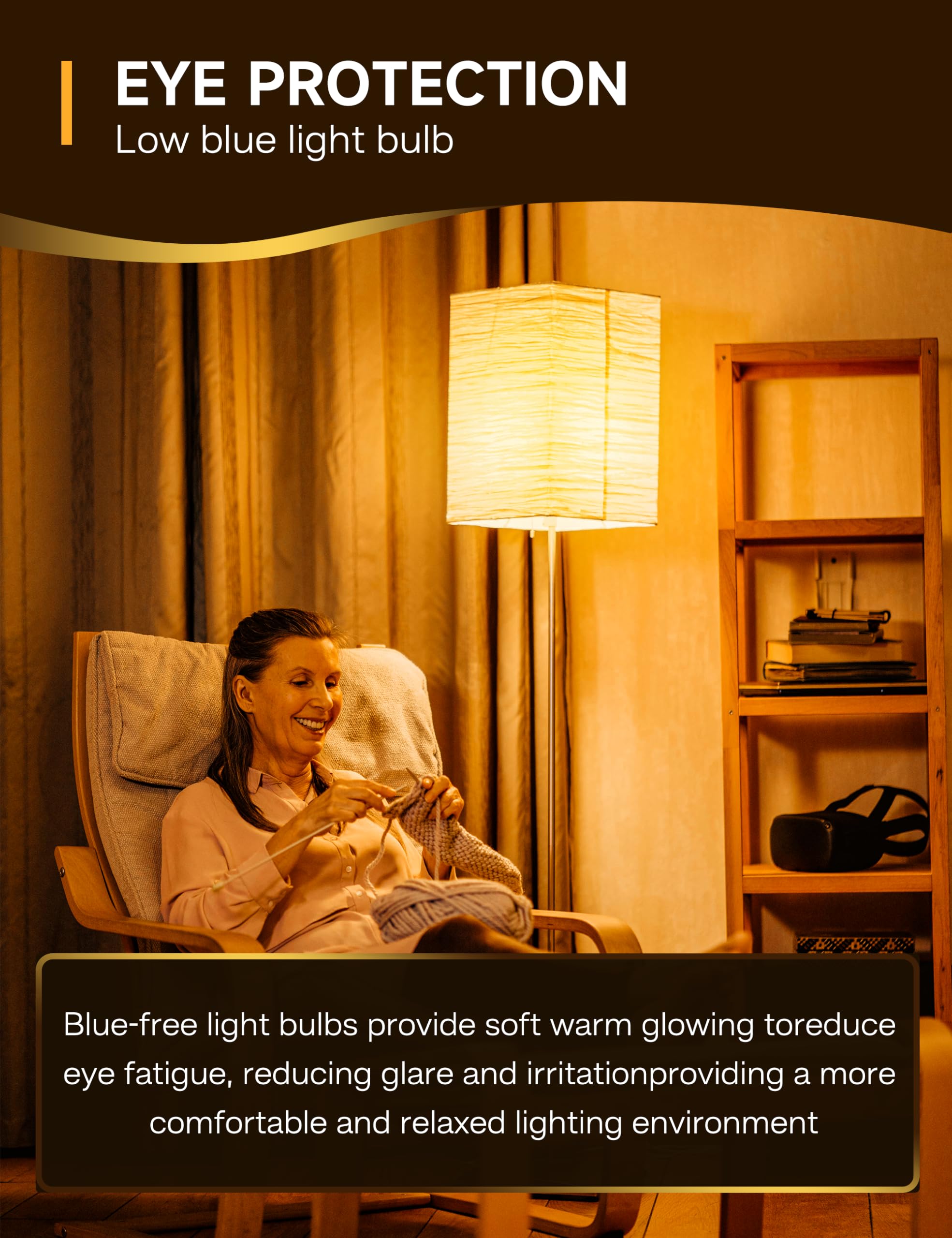 UNILAMP Sleep aid Light Bulb, 9W Amber Warm Light Bulbs 1800K, Blue Light Blocking Dim Light Bulbs 60W Equivalent, Mood Soothing Light, E26 for Bedroom and Baby Nursery Light, 2 Pack