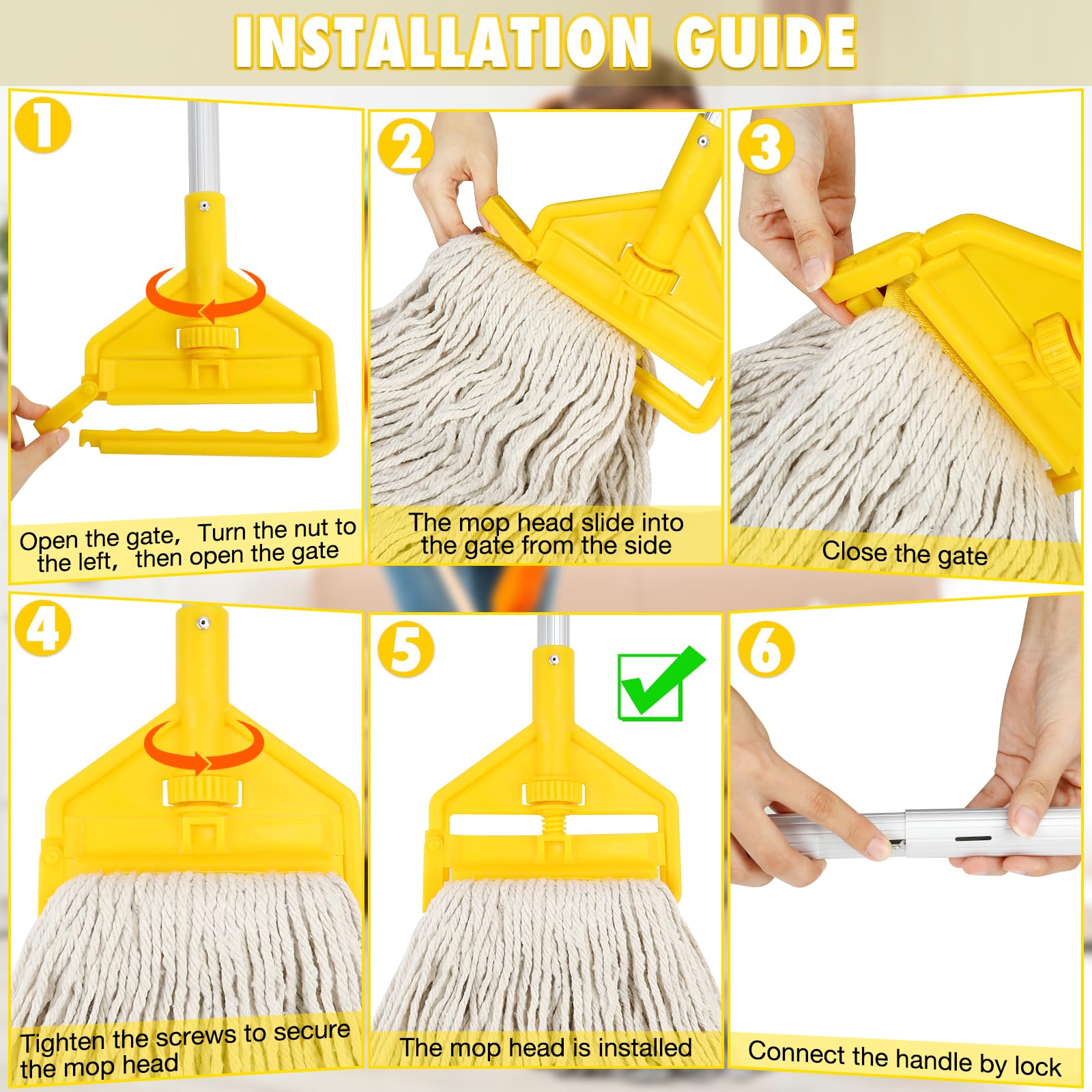 Commercial Mop Heavy Duty Industrial Cotton Mop with Long Handle,Looped-End String Wet Mops for Home,Garage,Office, Workshop, Warehouse Floor Cleaning