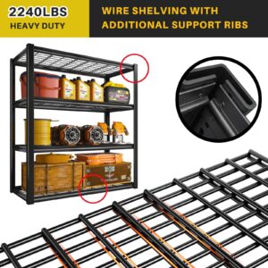 REIBII 40" W Garage Shelving 2240 LBS Storage Shelves Heavy Duty Shelving 4-Tier Adjustable Metal Shelves for Garage Shelves Rack Industrial Utility Shelf for Basement Warehouse,40" W X19.5 D X59.5 H