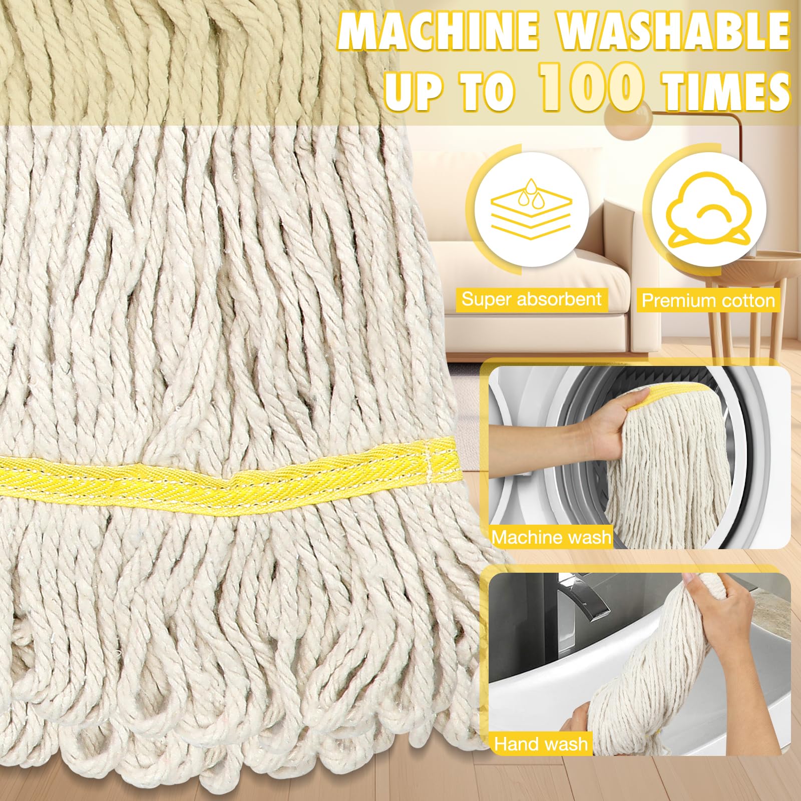 Commercial Mop Heavy Duty Industrial Cotton Mop with Long Handle,Looped-End String Wet Mops for Home,Garage,Office, Workshop, Warehouse Floor Cleaning