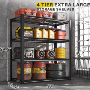 REIBII 40" W Garage Shelving 2240 LBS Storage Shelves Heavy Duty Shelving 4-Tier Adjustable Metal Shelves for Garage Shelves Rack Industrial Utility Shelf for Basement Warehouse,40" W X19.5 D X59.5 H