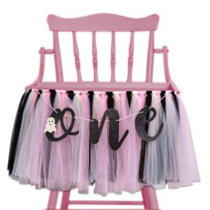 halloween themed birthday highchair banner - little ghost 1st/first birthday party decoration,spooky one groovy garland,pink and black tutu for gilrs baby decor,smash cake photo props (halloween