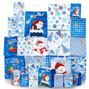 taobary 24 pcs christmas kraft gift bags with handles and 48 gift tags assorted sizes xmas gift bags reliable christmas gift paper bags 8 styles 3 sizes for holiday party favors wrapping (classic)