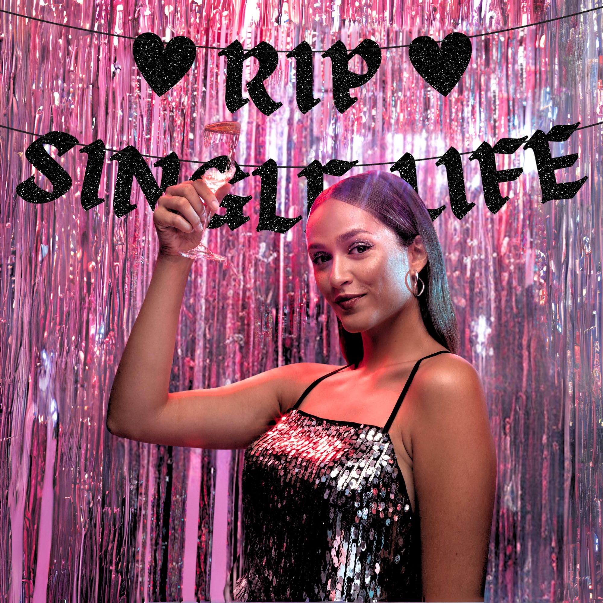 Pre-Strung RIP Single Life Banner - NO DIY - Black Glitter Bachelorette Bridal Party Banner - Pre-Strung Garland on 8 ft Strand - Black Till Death Do Us Party / Bride or Die Theme Bachelorette Party