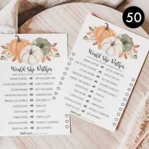 All Ewired Up 50 Would She Rather (50-Cards) Fun Baby Shower Game Activity, Bridal Shower, Bachelorette, Gender Neutral Boy or Girl, Pumpkin, Autumn