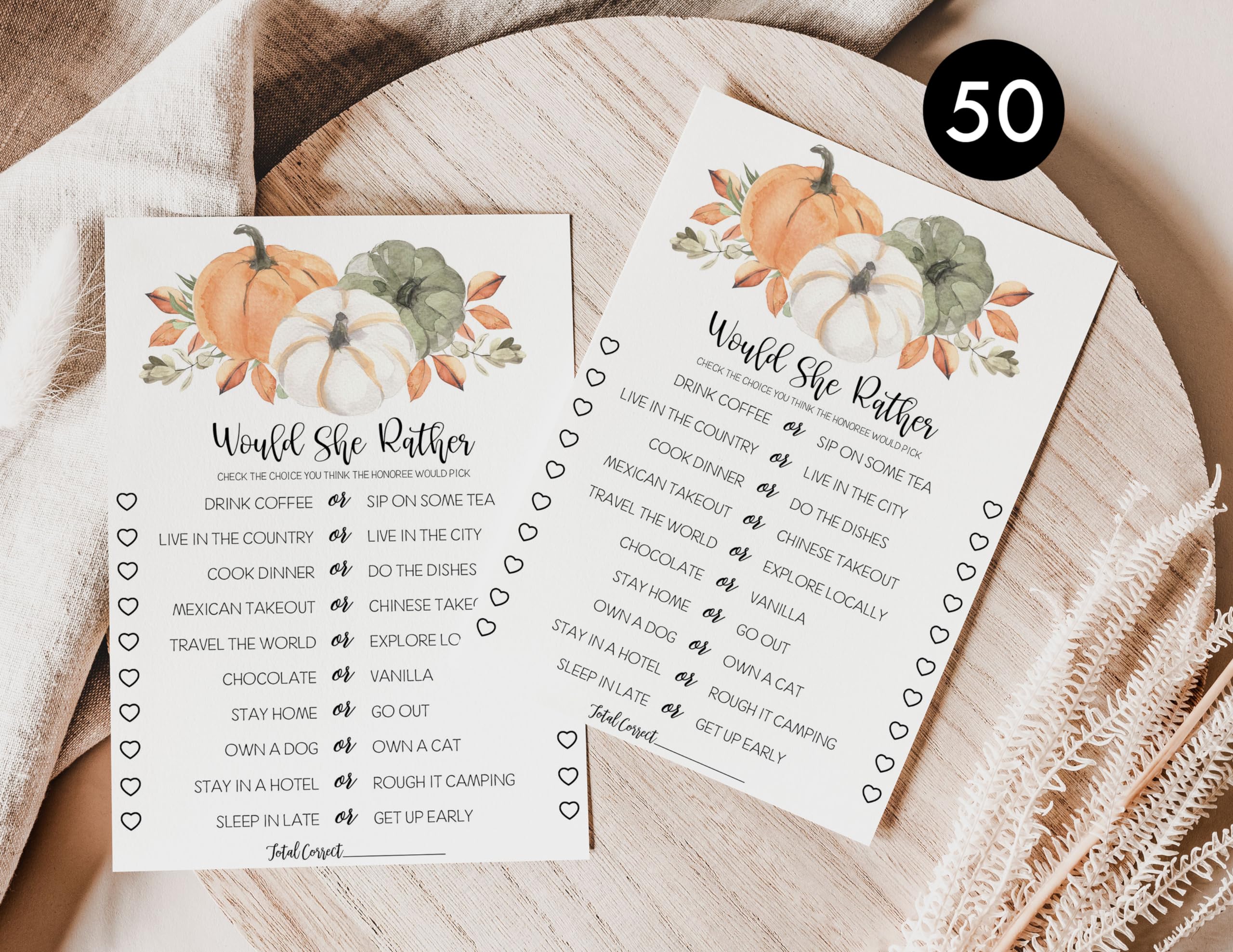 All Ewired Up 50 Would She Rather (50-Cards) Fun Baby Shower Game Activity, Bridal Shower, Bachelorette, Gender Neutral Boy or Girl, Pumpkin, Autumn