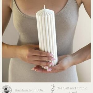 LAWA Ribbed Peak Pillar Candle - Large Beautiful Handmade Pillar Scented Soy Wax Candle Elegant Bubble Aesthetic Candle Housewarming Gift Home Room Shelf Decor Idea White (Small)