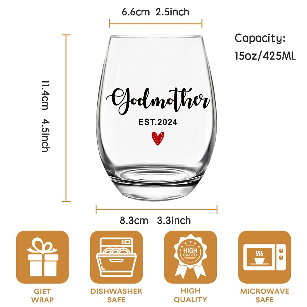 MNEDLAD Est 2024 Pairs Well With Becoming Godmother Wine Glass Gift, Novelty Cotton linen Wine Gift Birthday Christmas Thanksgiving Christmas Baptism Gifts for Godmother Aunt Women Hers,1Wine Bag-143