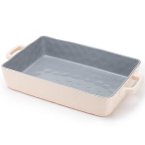 fun elements 4.3-quart ceramic baking pan, 9 x 13-inch rectangular baking pan with handles for casseroles, cakes, lasagna dish, makes a great thanksgiving christmas gift (grey)