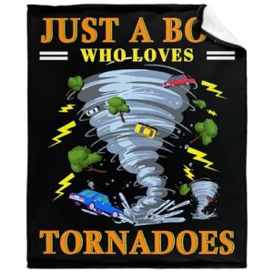 just a boy who loves tornado blanket best gifts super soft premium flannel throw blanket, warm plush perfect for sofa bed camping blankets all season use (50" l x 40" w)