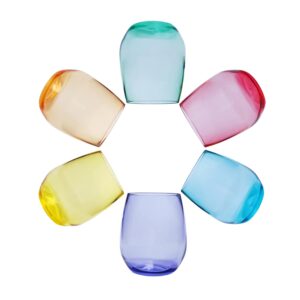 set of 6 colored wine glasses - bpa free plastic, tritan, & acrylic wine glasses | dishwasher safe stemless & unbreakable - indoor, outdoor | margarita glasses for wine & water | kitchen accessories