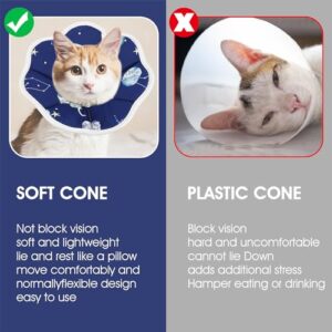 Cobee Soft Cat Cone Collar, Protective Cute Small Cat Recovery Collar Adjustable Fasteners Collars for Kittens Cats E-Collars After Surgery Wound Healing, Fit 6.3"-9" Neck Circumference(Constellation)