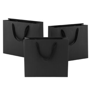 ronvir 25pcs black gift bags 12.5x11x4.5 inches large paper bags with handles recycled gift bags for business, shopping, party, birthday, retail, wedding, retail, christmas, halloween