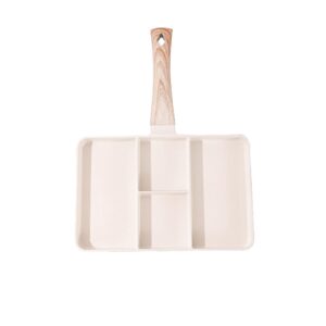 Breakfast Frying Pan, Uniform Heating All in One Pan Fried Egg Pan 4 Section Breakfast Pan for Egg Bacon Burgers (White)