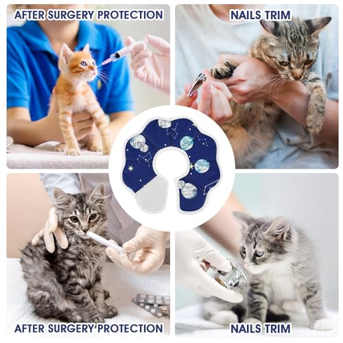 Cobee Soft Cat Cone Collar, Protective Cute Small Cat Recovery Collar Adjustable Fasteners Collars for Kittens Cats E-Collars After Surgery Wound Healing, Fit 6.3"-9" Neck Circumference(Constellation)