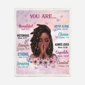 TRENDYNEST African American Girl Throw Blanket,Inspirational Quotes Positive Thoughts Soft Fleece Blankets for Bedroom Floral Butterfly Blanket Gift 50x60 Inch