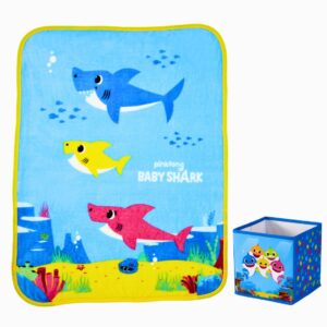 franco baby shark kids bedding plush throw and canvas storage cube bin, 2pc set (officially licensed product)