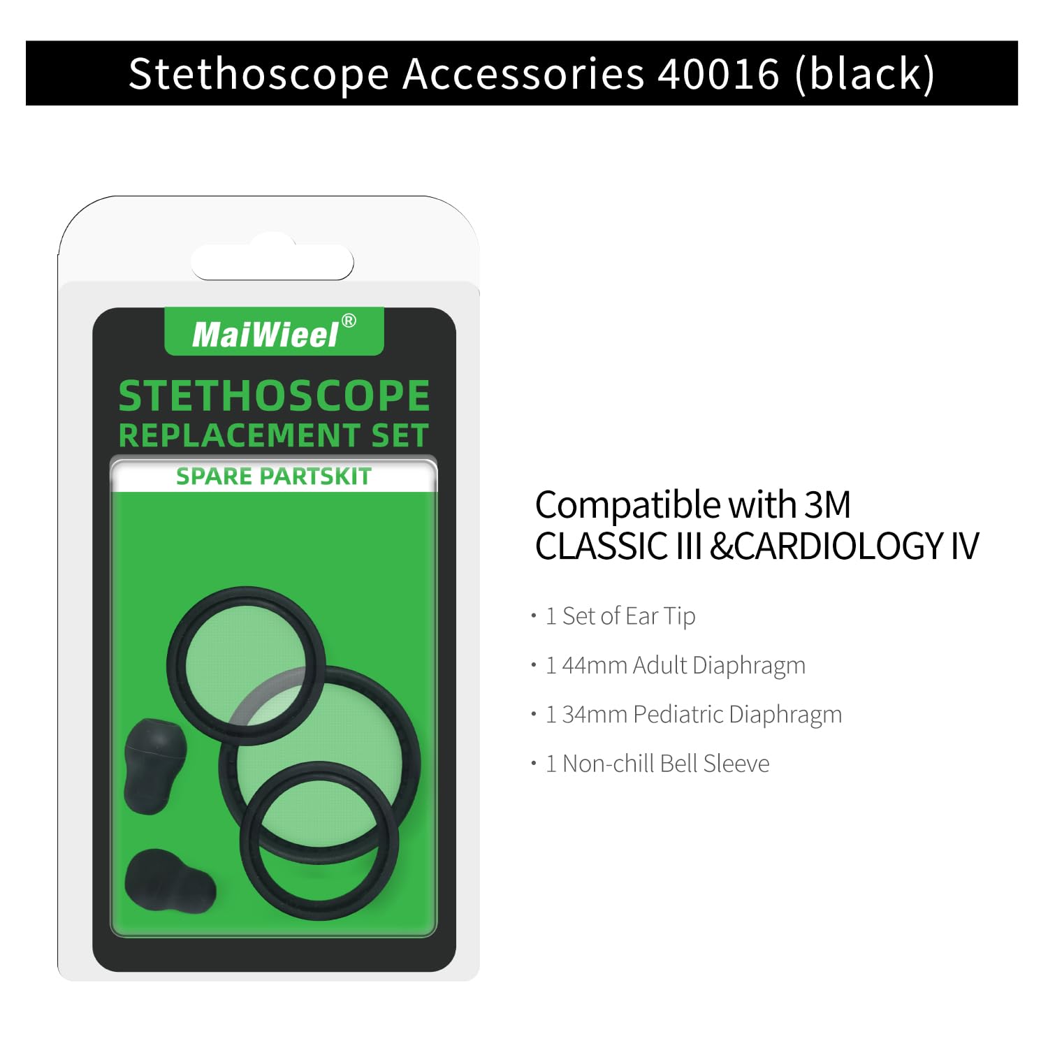 Stethoscope Replacement Parts Diaphragm and Ear Tips Kit, Adult Pediatric Compatible with Littman Cardiology 40016,Replacement for Littmann Classic,for littmann Stethoscope Replacement Parts,Black