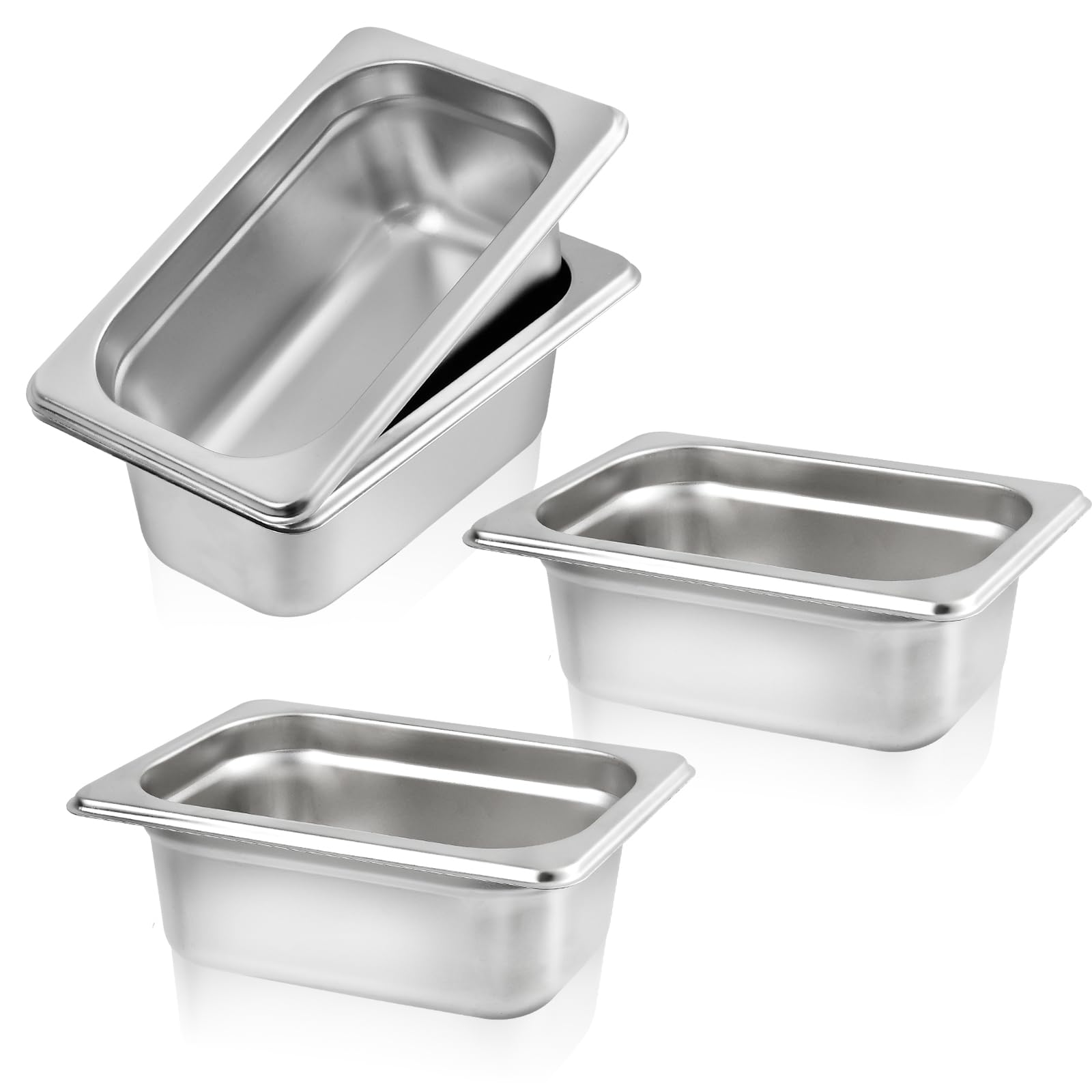 Akamino 4 Pack 1/9 Size 2 1/2 Inch Deep Steem Tabel Pans, NSF Commercial 18/8 Stainless Steel Anti-jam Steam Pan, Catering Food Pan for Restaurant,Hotel