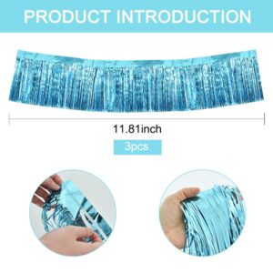 BEISHIDA 3 Packs Metallic Foil Fringe Garland Baby Blue Wall Hanging Tinsel Fringe Banners for Car Floats Bridal Shower Wedding Birthday Easter Graduation Holiday Party Decoration(30 Feet)