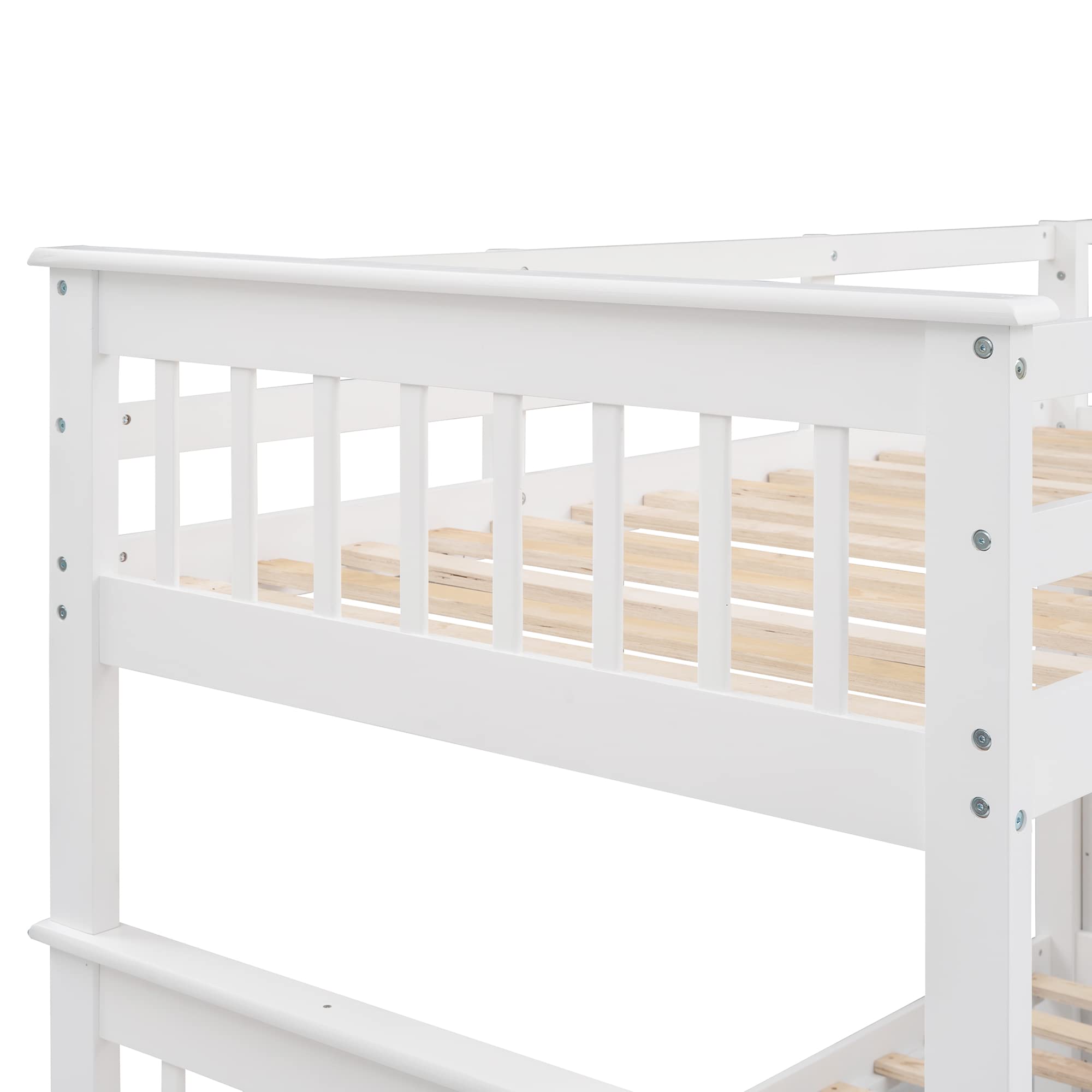 LostCat Twin Over Full Bunk Bed, Solid Pinewood Bunk Bed with Storage Staircase and Safety Guardrails for Kids/Teens/Adults,Can Be Separated Into Twin/Full Size Bed, White