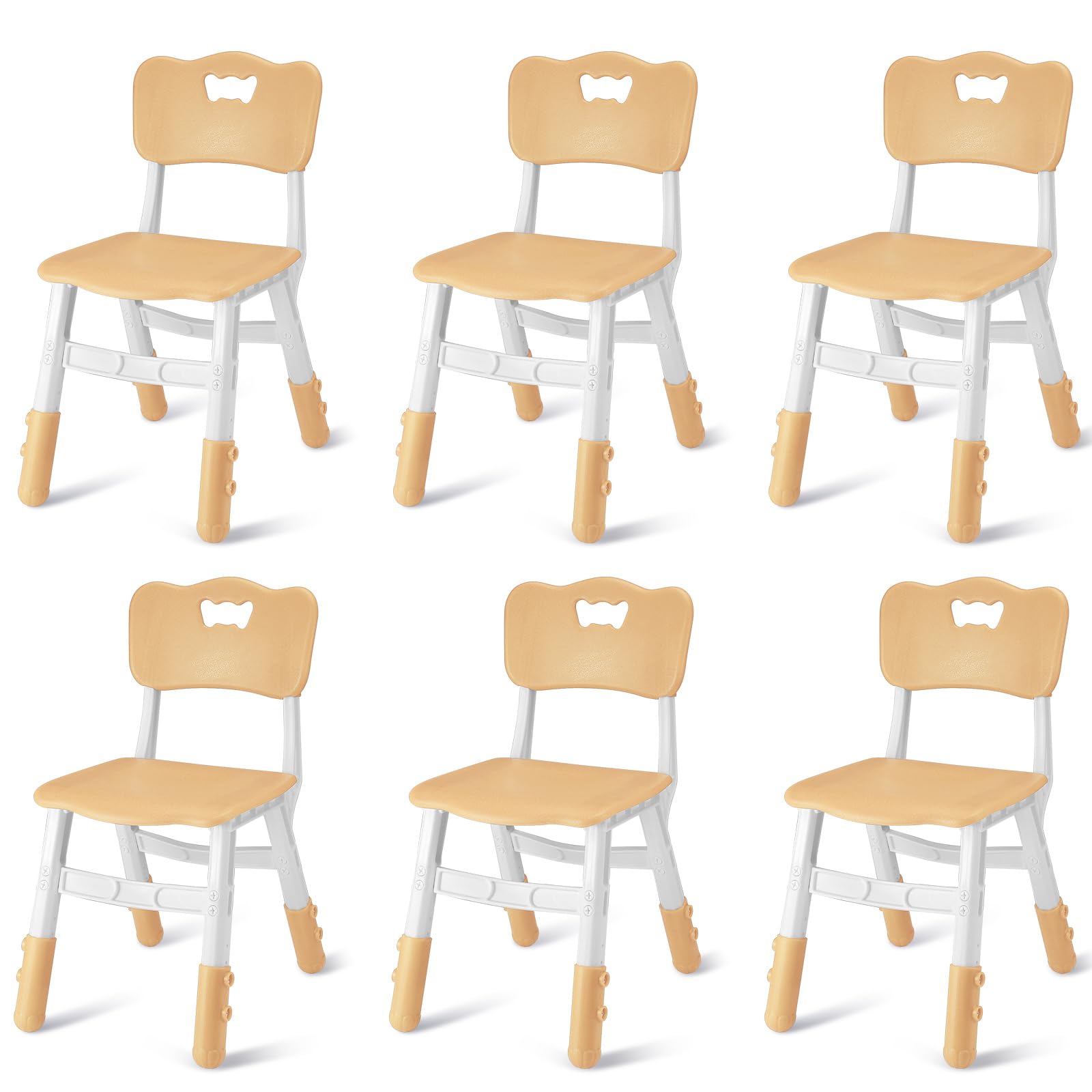 Kigley 6 Pack Height Adjustable Kids Chair Adjustable Table Chair Kid Chairs Age 2-6 Adjustable Height Toddler Seat Child Table Chair for Children Student School Family Daycare (Wood Color)