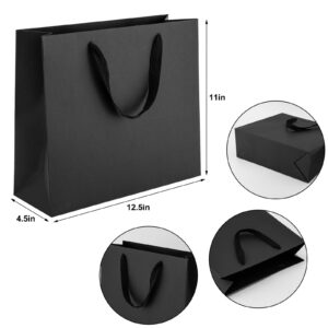 Ronvir 25Pcs Black Gift Bags 12.5x11x4.5 Inches Large Paper Bags With Handles Recycled Gift Bags For Business, Shopping, Party, Birthday, Retail, Wedding, Retail, Christmas, Halloween