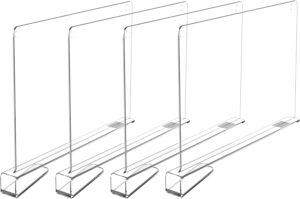 famyards 4 pack clear shelf dividers for organization, acrylic closet shelf vertical shelves organizer for bedroom, kitchen and office