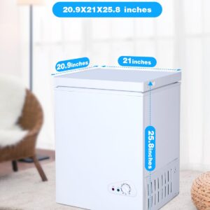 Kazigak Compact Chest Freezer, 3.5 Cu.Ft. Deep Freezer with Basket, 6 Level Adjustable Temperature, Top Door Mini Freezer White