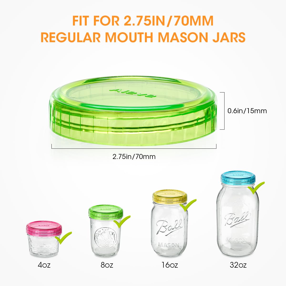 Aieve Mason Jar Lids Regular Mouth, 8 Pack Clear Plastic Mason Jar Lids for Ball, Kerr Canning Jars, Reusable Canning Lids Mason Jar Tops, Leak-Proof & Airtight