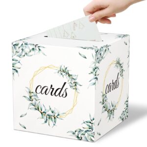 wnink green leaves card box for party, 8.7" black gift card box money box for birthday, wedding, baby shower, retirement, graduation anniversary, bridal shower, raffle ticket, cards receiving box