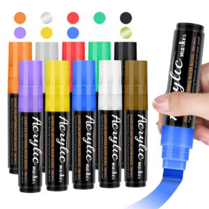 acrylic paint markers, 10 jumbo colored markers, 15mm jumbo felt tip, waterproof and permanent ink paint pens for rock painting, stone, ceramic, glass, wood, canvas, outdoor paintings,signs