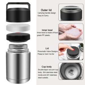 Zalaxt 35oz Soup Thermos, Stainless Steel Thermos for Hot Food, Wide Mouth Food Thermos Jar, Insulated Lunch Container Leak Proof Vacuum Thermal Flask (silver-35oz)