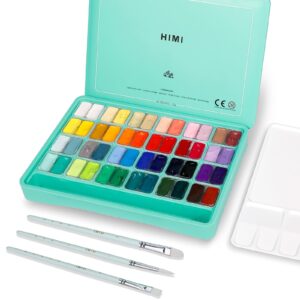 himi twin cup jelly gouache paint set, 48 colors x 12ml/0.4oz with 3 brushes & a palette, non-toxic, jelly guache paint for canvas and watercolor paper - perfect for beginners, students, artists