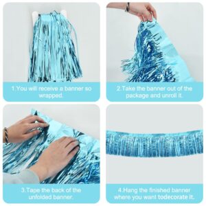 BEISHIDA 3 Packs Metallic Foil Fringe Garland Baby Blue Wall Hanging Tinsel Fringe Banners for Car Floats Bridal Shower Wedding Birthday Easter Graduation Holiday Party Decoration(30 Feet)