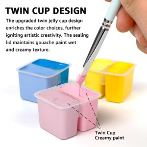 HIMI Twin Cup Jelly Gouache Paint Set, 48 Colors x 12ml/0.4oz with 3 Brushes & a Palette, Non-Toxic, Jelly Guache Paint for Canvas and Watercolor Paper - Perfect for Beginners, Students, Artists