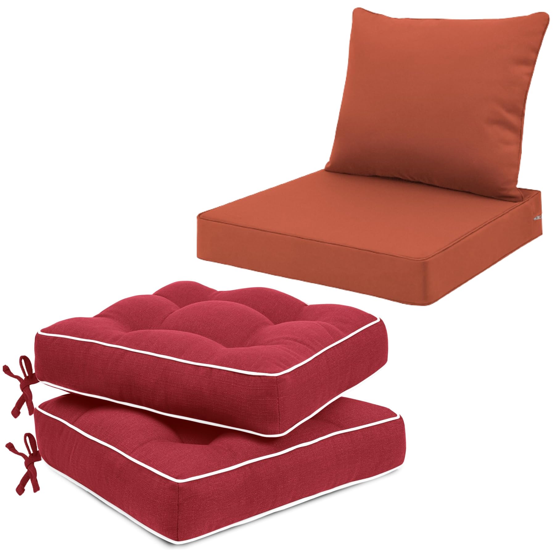 Favoyard Waterproof Outdoor Seat Cushion Set & Water-resistant Patio chair cushions 19 x 19, Red