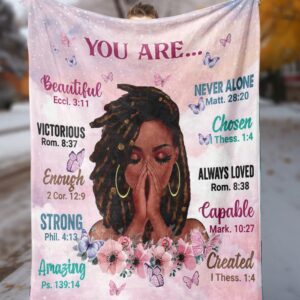 TRENDYNEST African American Girl Throw Blanket,Inspirational Quotes Positive Thoughts Soft Fleece Blankets for Bedroom Floral Butterfly Blanket Gift 50x60 Inch